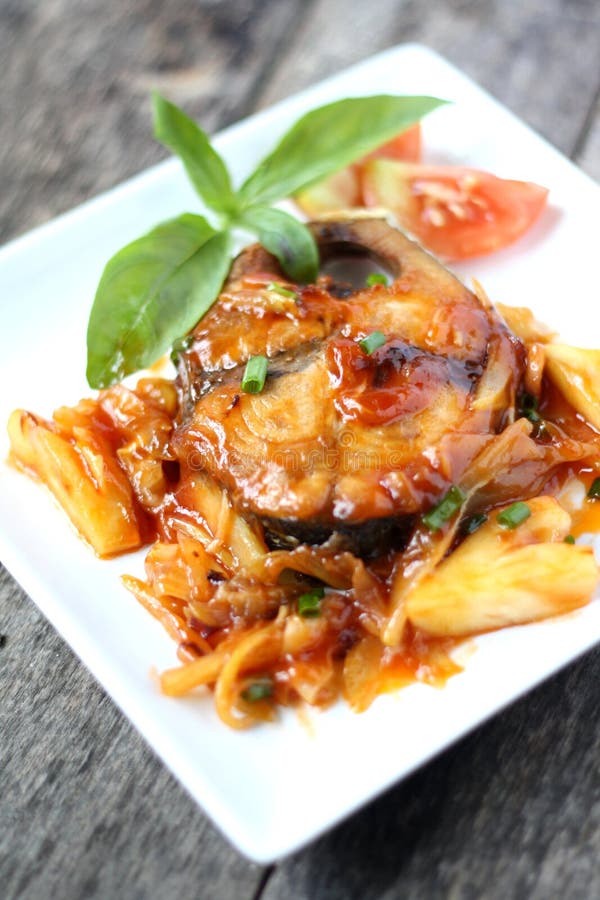 Tuna Fish Cooked with Mango and Pineappple Stock Image - Image of ...