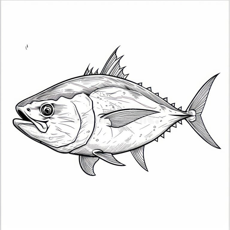 Tuna Fish Drawing Coloring Book Page Stock Illustration - Illustration ...