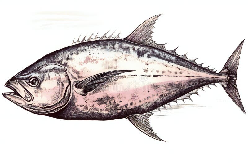 Tuna Fish, Ink and Watercolor Drawing Stock Illustration - Illustration ...