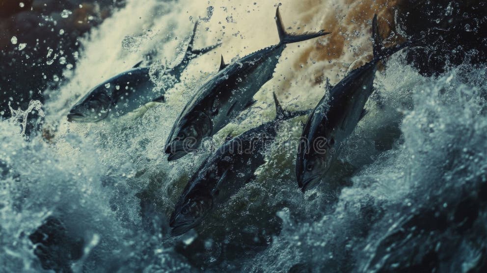 Tuna Fish Leaping from Ocean Waves Stock Illustration - Illustration of ...
