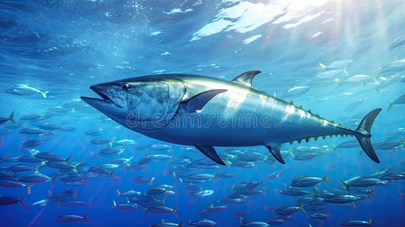 Tuna Fish in the Ocean. School of Tuna Fish in the Ocean. Tuna Stock ...