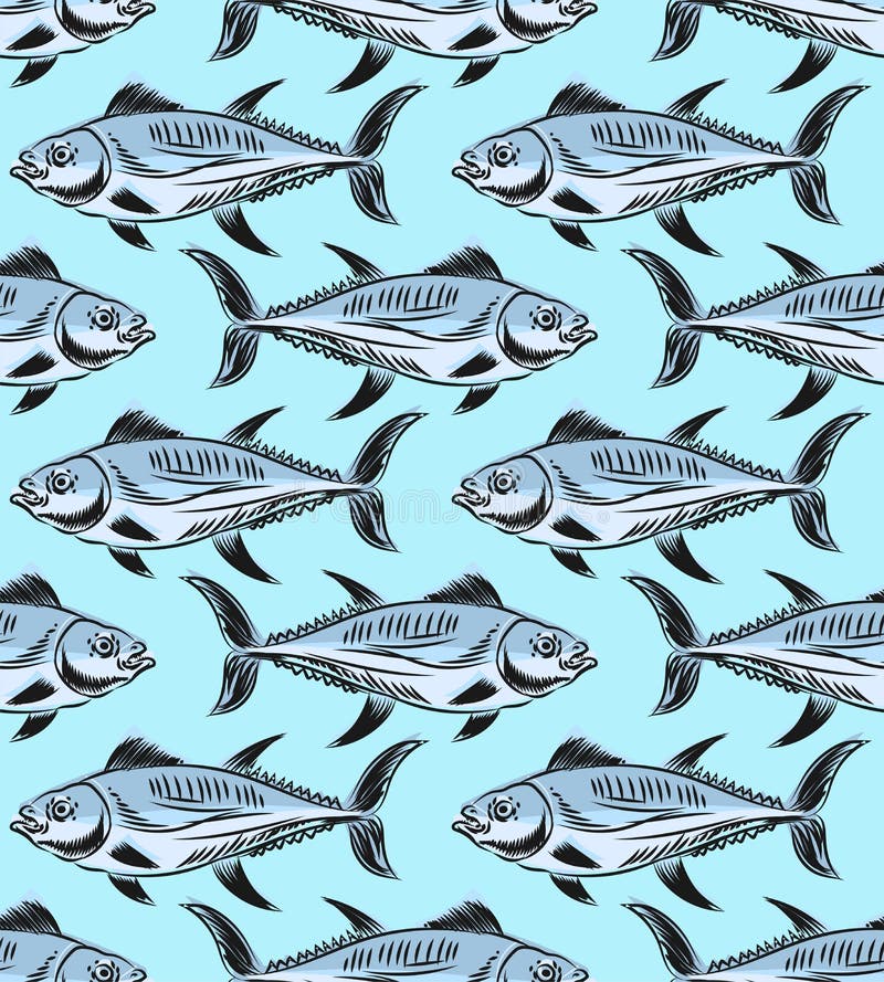 Tuna Hand Drawing Engraving. Tunny Seafood Fish Stock Vector ...