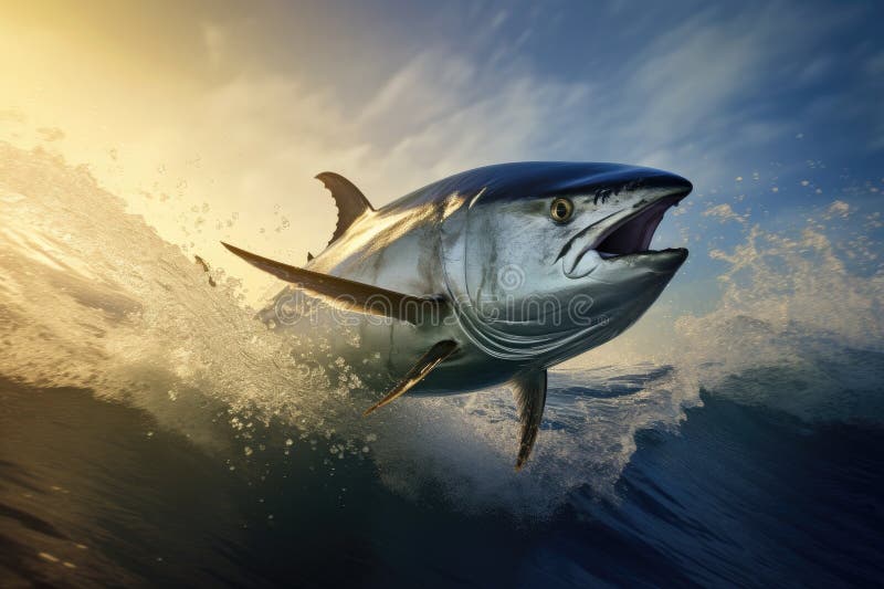 Tuna Jumping Out of Water, Ai Generated Stock Image - Image of nature ...