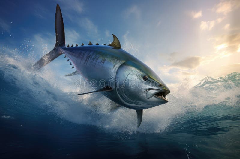 Tuna Jumping Out of Water, Ai Generated Stock Illustration ...