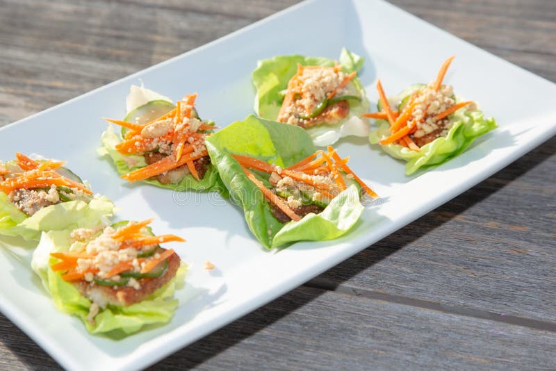 Tuna Lettuce Wrap Appetizer Tray Stock Photo - Image of dish, entree ...
