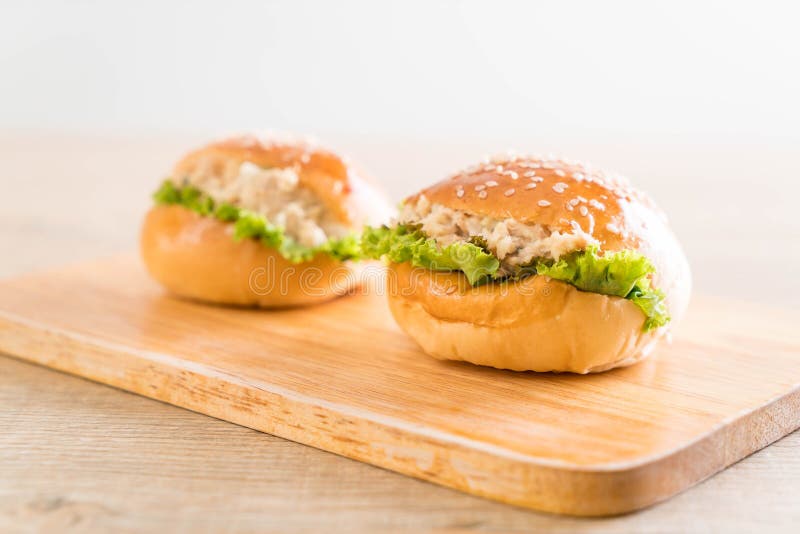 Tuna mini burger stock photo. Image of dinner, bread - 114021228