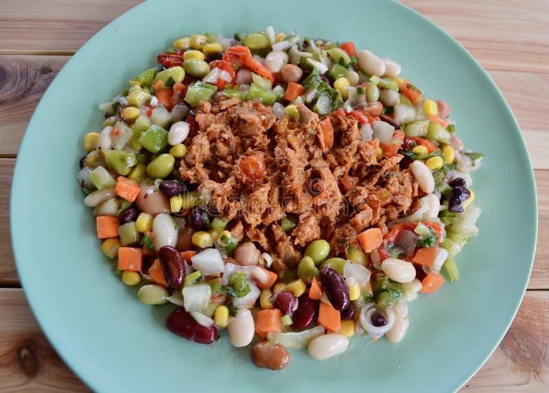 Tomato and Basil Tuna with Mixed Beans Stock Photo - Image of healthy ...