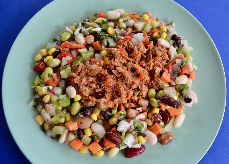 Tomato and Basil Tuna with Mixed Beans Stock Photo - Image of ...