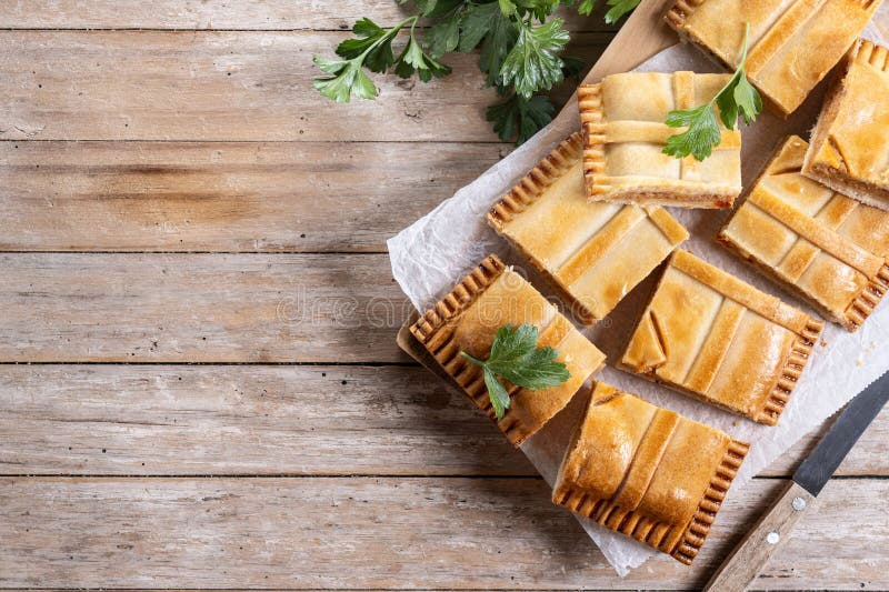 Tuna Pie (empanada Gallega) on Wooden Table. Top View. Copy Space Stock ...