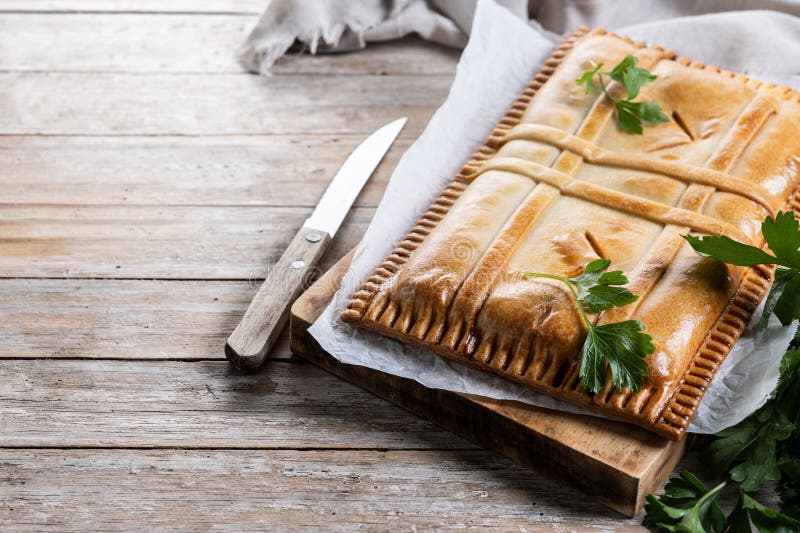 Tuna Pie (empanada Gallega) on Wooden Table Stock Image - Image of ...