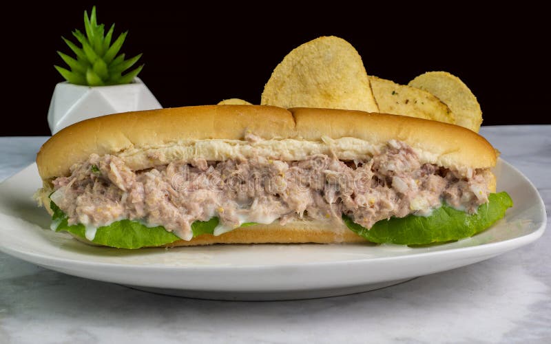 Tuna Salad Sub with a Side of Potato Chips Stock Image - Image of salad ...
