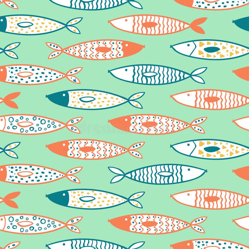 Tuna Seamless Pattern Vector Decorative White Fish Set Stock Vector ...