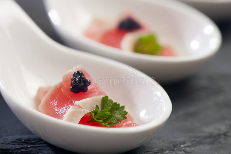 Red tuna on a spoon stock image. Image of delicious, appetizer - 74184651