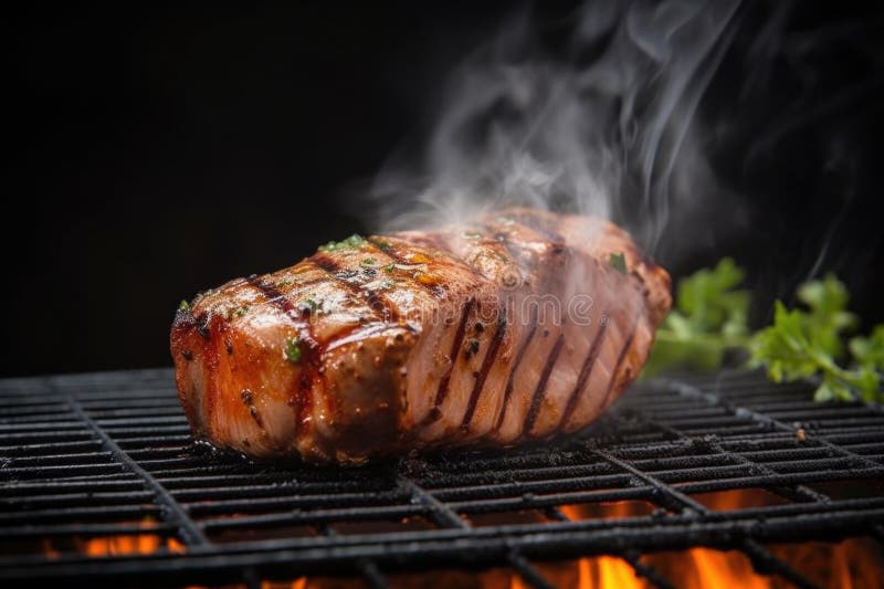 Tuna Steak Flavored with Grill Smoke, Side View Stock Image - Image of ...