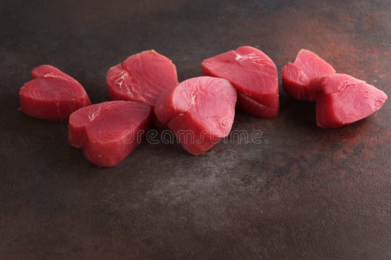 Tuna Steaks. Fillet of Raw Tuna. Pieces of Fresh Tuna on Dark ...