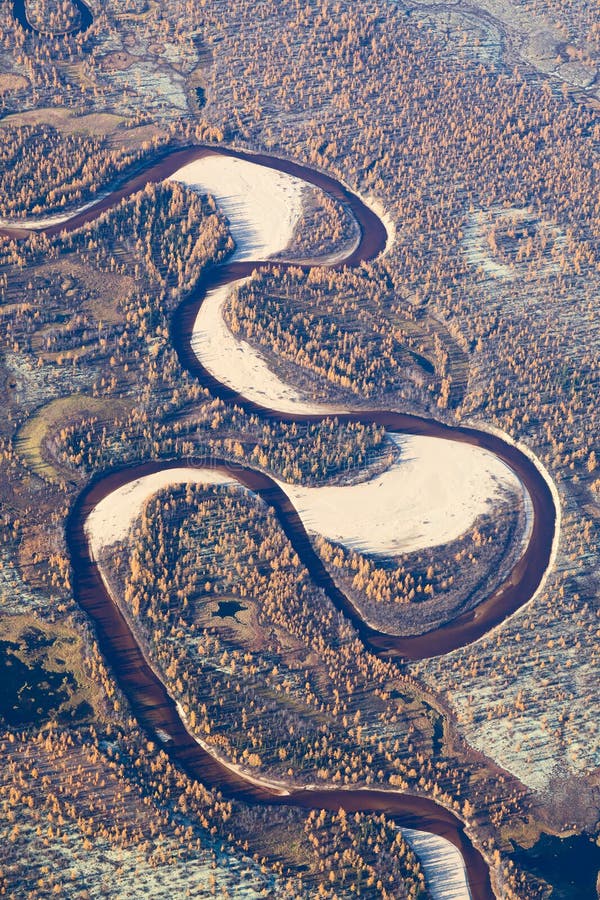 Tundra River in Autumn, Top View Stock Photo - Image of seasonal, sunny ...