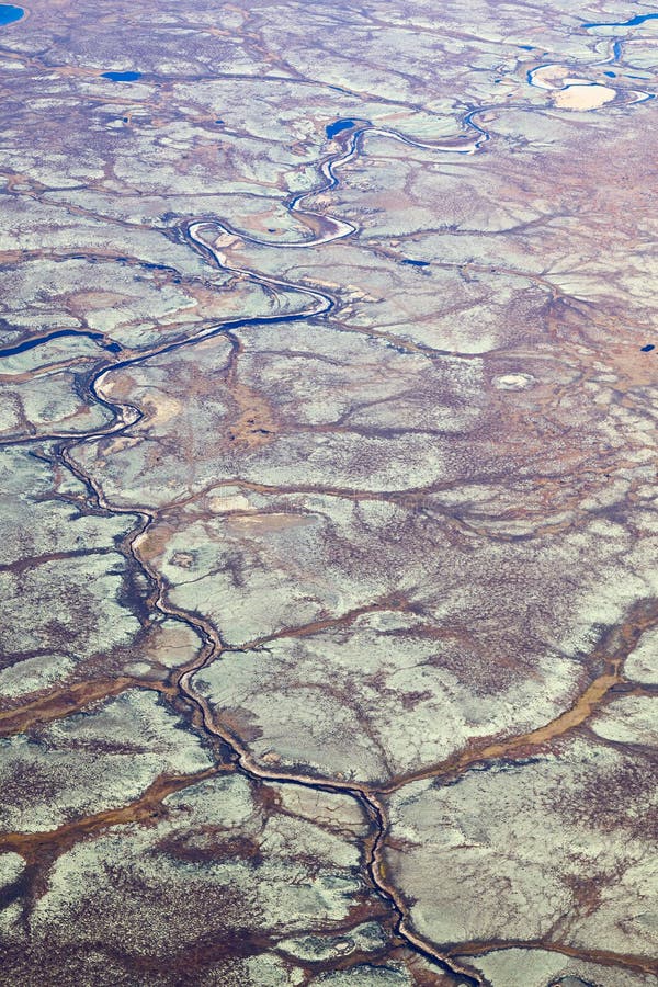 Tundra River in Autumn, Top View Stock Image - Image of color, seasonal ...