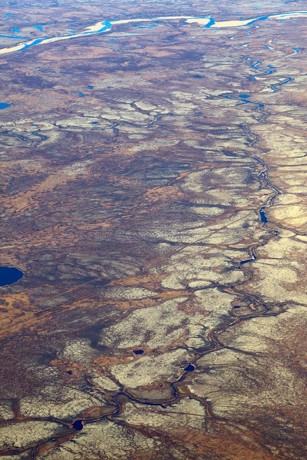Tundra River in Autumn, Top View Stock Image - Image of swamp, outdoors ...
