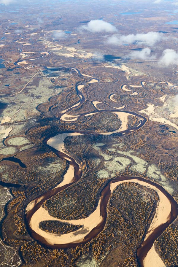 Tundra River in Autumn, Top View Stock Photo - Image of cloud, brown ...