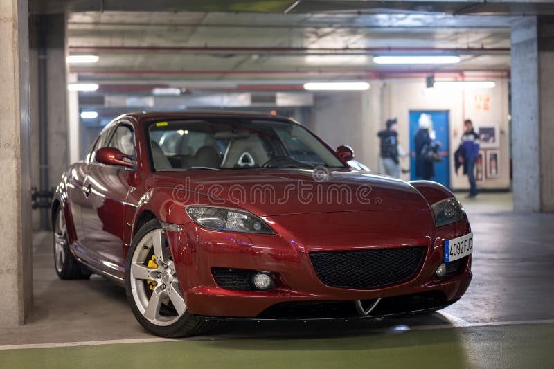 Tuned Maroon Red Mazda RX8 in the Dark Garage Editorial Stock Photo ...