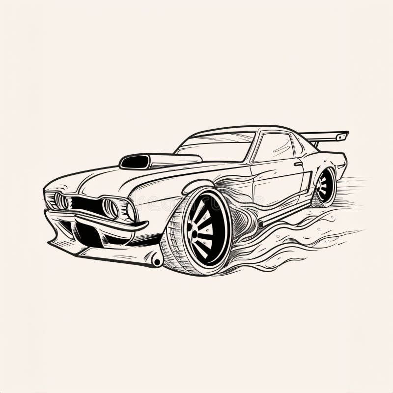 Tuner Car - a Black and White Drawing of a Car Stock Illustration ...