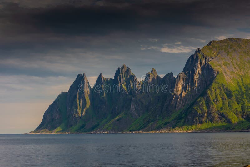 The Tungeneset Devil`s Teeth, Mountains Over the Ocean in Senja Island ...