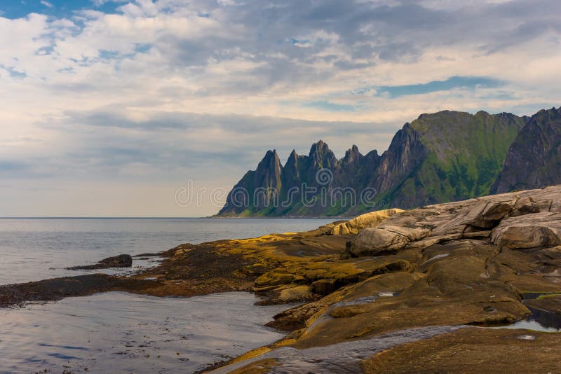 The Tungeneset Devil`s Teeth, Mountains Over the Ocean in Senja Island ...