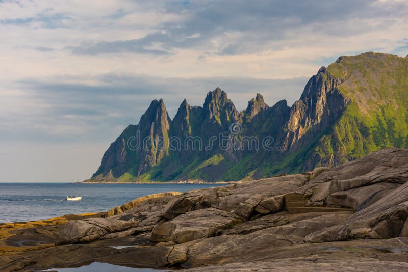 The Tungeneset Devil`s Teeth, Mountains Over the Ocean in Senja Island ...