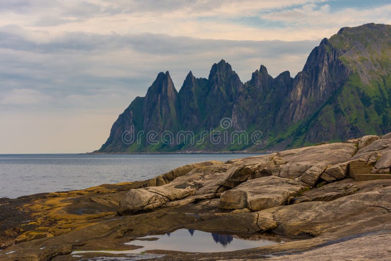The Tungeneset Devil`s Teeth, Mountains Over the Ocean in Senja Island ...