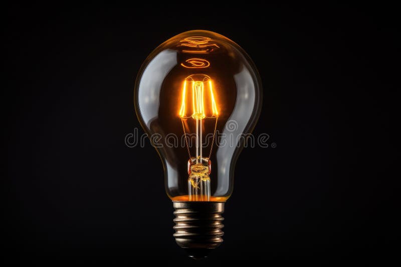 Tungsten Light Bulb Lit on Black Background, Ai Generated Stock ...