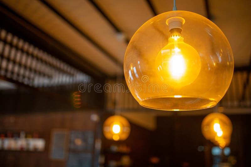 Tungsten Light Bulbs Inside Retro Cafe Stock Image - Image of bulb ...