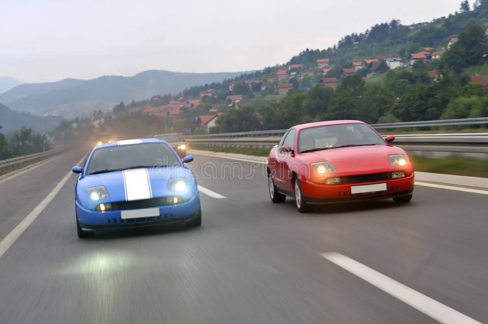 Tuning Cars Racing Down the Highway Stock Image - Image of elegant ...