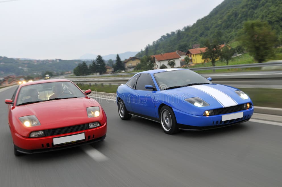 Tuning Cars Racing Down the Highway Stock Photo - Image of acceleration ...
