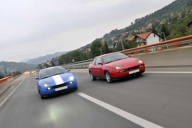 Tuning Cars Racing Down the Highway Stock Image - Image of performance ...