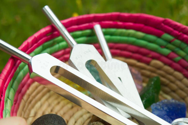 Tuning Fork and Crystal Stone on a Table . Stock Photo - Image of ...