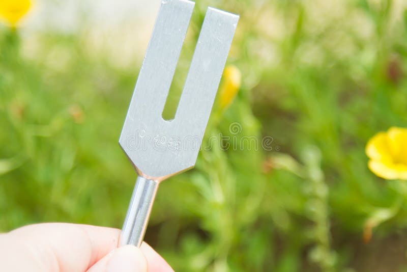 Tuning Fork and Crystal Stone on Table . Stock Image - Image of therapy ...