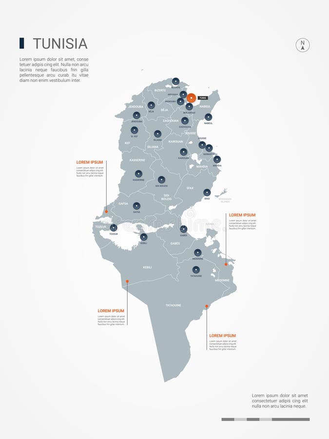 Infographic For Tunisia Detailed Map Of Tunisia With Flag Stock Vector