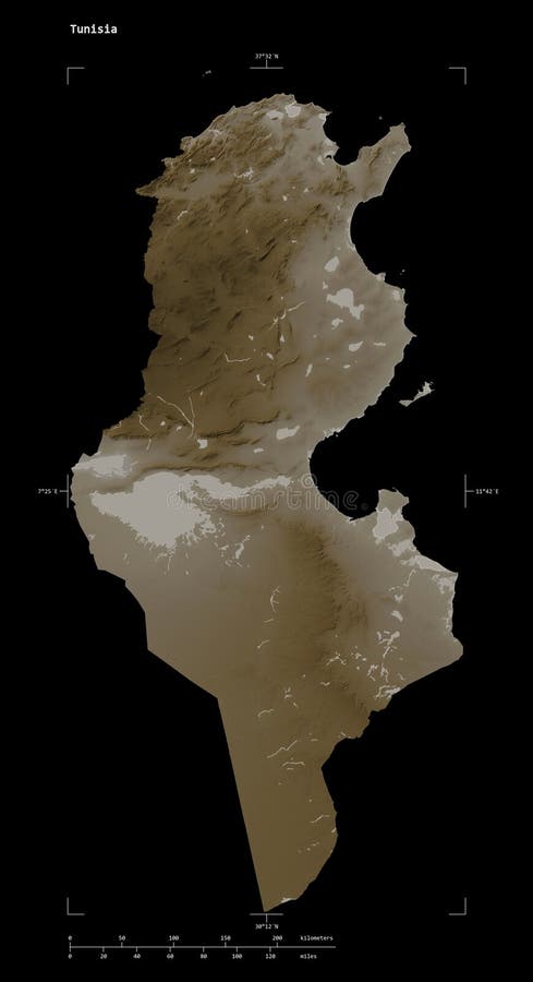 Tunisia Shape on Black. Sepia Stock Illustration - Illustration of ...