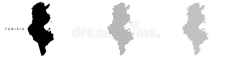 Tunisia Silhouette Map and Two Patterns of Dots and Slanted Lines. Flat ...