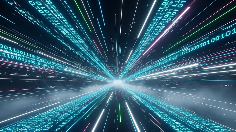 Tunnel through Binary Code Abstract Data Stream Speed Stock Illustration - Illustration of ...