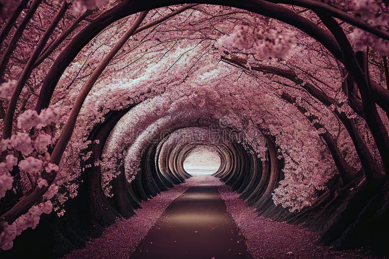 A Tunnel of Blooming Pink Saurus Trees. Generative AI Stock ...