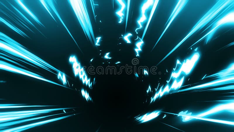 Tunnel on Blue Light with Cartoon Speed Lines. Comic Rays on Black ...