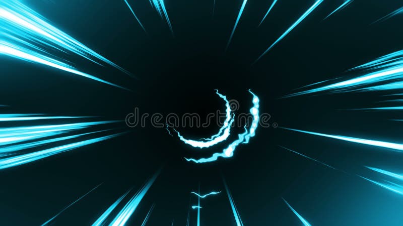 Tunnel on Blue Light with Cartoon Speed Lines. Comic Rays on Black ...