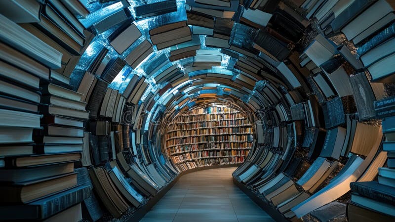 Tunnel of Books Creating a Circular Pathway Inside a Library with ...