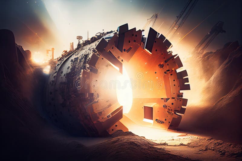 Tunnel Boring Machine, Breaking through the Surface of the Earth, with ...