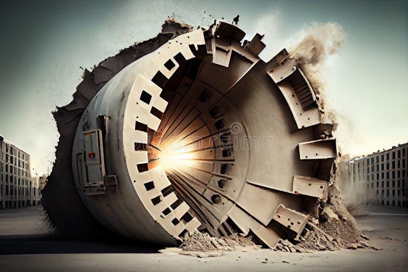 Tunnel Boring Machine, Breaking through a Wall of Concrete Stock ...