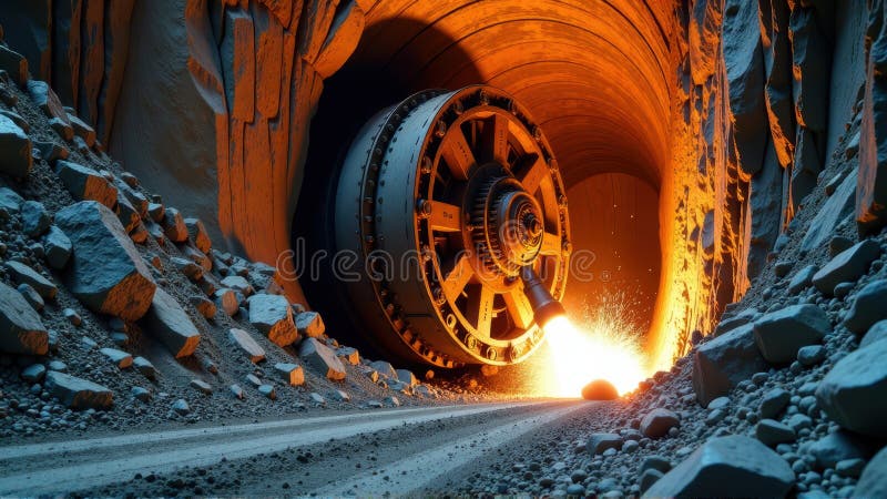 Tunnel Boring Machine Cutting through Rock. Stock Illustration ...
