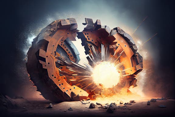 Tunnel Boring Machine Digging Its Way through Solid Rock, with Sparks Flying from the Tools ...