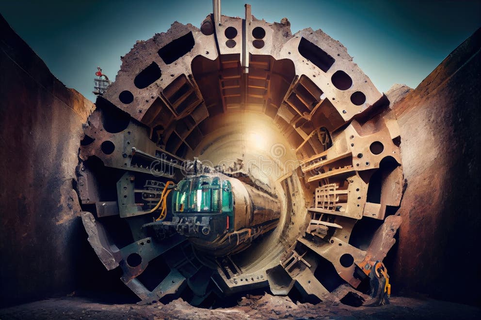 Tunnel Boring Machine Drilling and through Solid Rock Stock Illustration - Illustration of ...