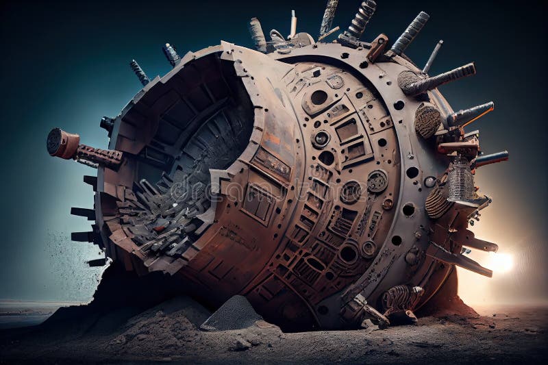 Tunnel Boring Machine, with Its Cutter Head and Drill Bits Visible ...